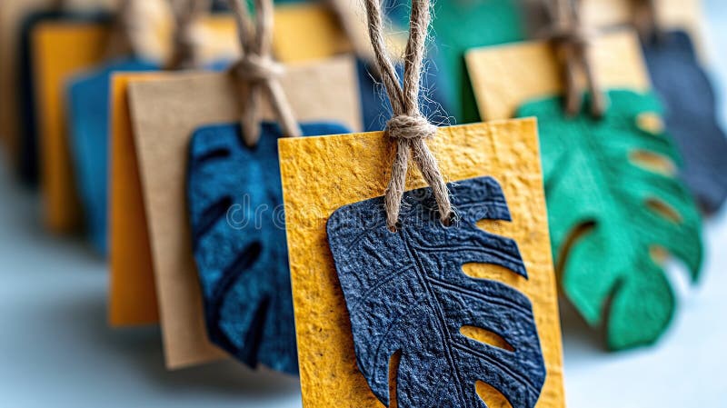 Handmade Tags, Tropical Leaf Design, Craft Fair, Blurred Background ...