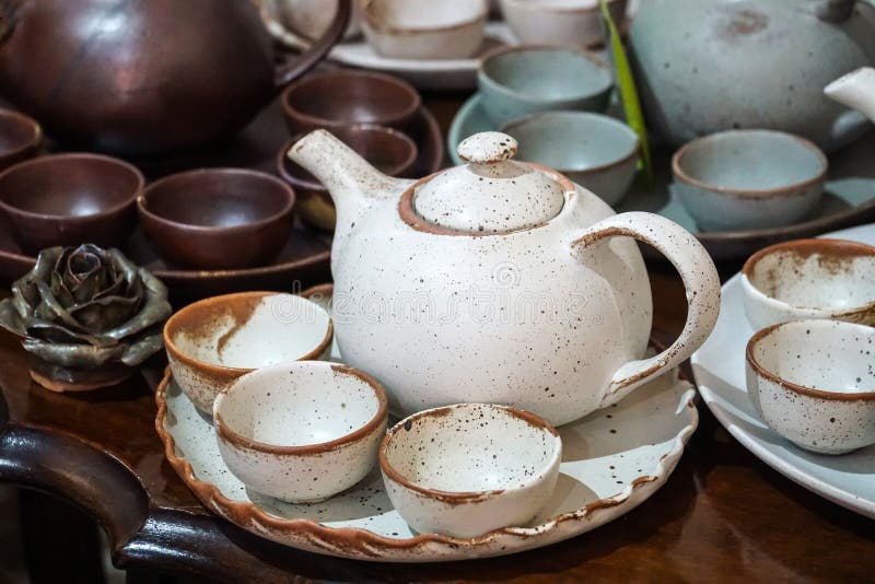 Handmade Teapot and Cups Ceramic Porcelain Set Stock Image - Image of ...