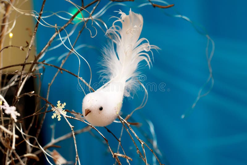 Handmade Toy White Bird on a Tree Branch Stock Image - Image of gift ...