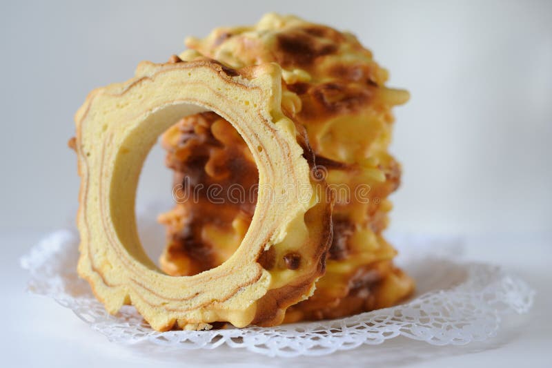 Handmade Traditional Baumkuchen Layer Cake Baked Over Fire Stock Image ...