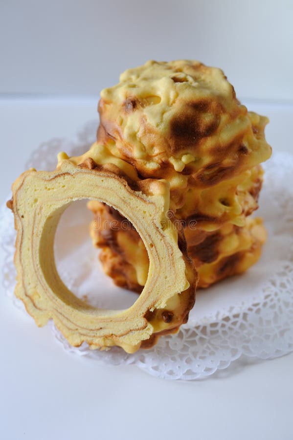 Handmade Traditional Baumkuchen Layer Cake Baked Over Fire Stock Image ...