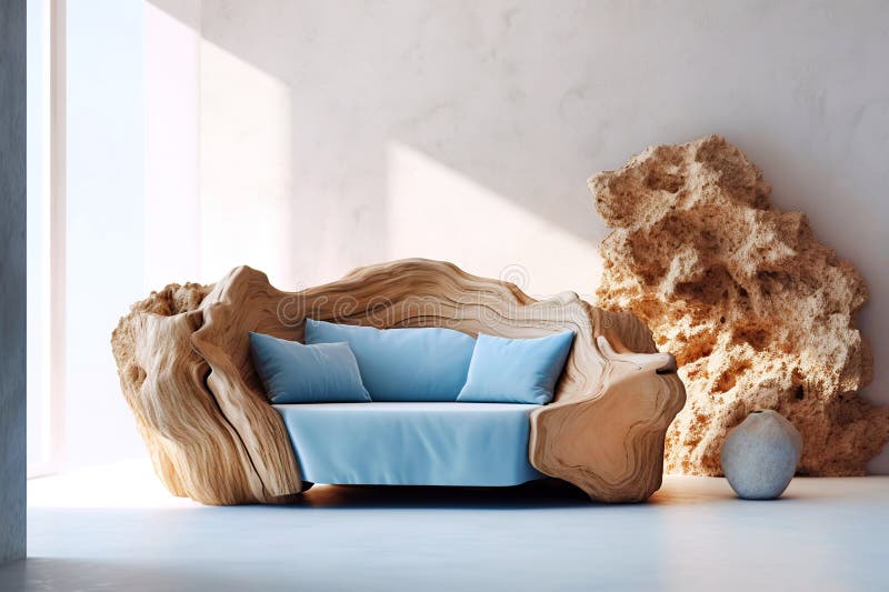 Handmade Unique Rustic Sofa Made from Solid Wooden Tree Trunk. Interior Design of Modern Living ...