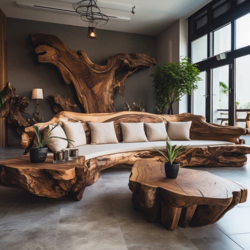 Handmade Unique Rustic Sofa Made from Solid Wooden Tree Trunk. Interior ...