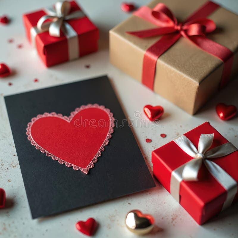 Handmade Valentine Card with Red Heart Design on Black Background ...