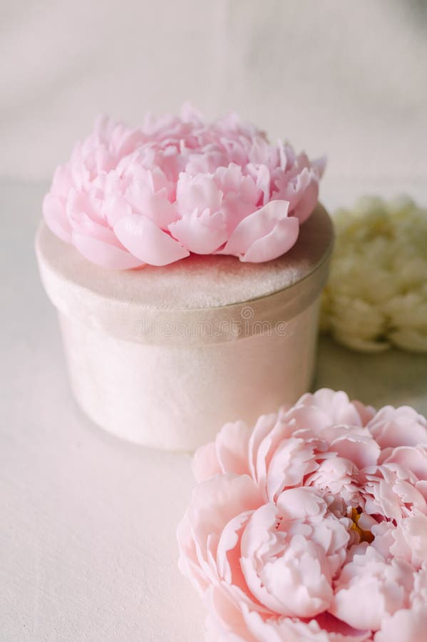 Handmade Wax Candle in the Shape of a Pink Peony Flower Stock Image ...