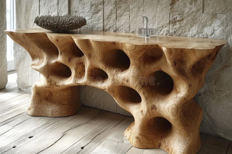 Handmade Wooden Designer Table in the Interior Stock Image - Image of ...