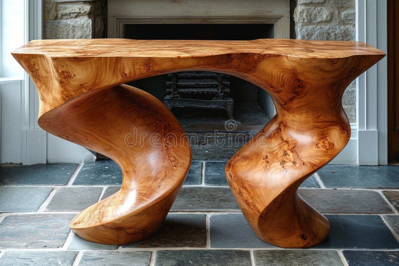 Handmade Wooden Designer Table in the Interior Stock Image - Image of ...