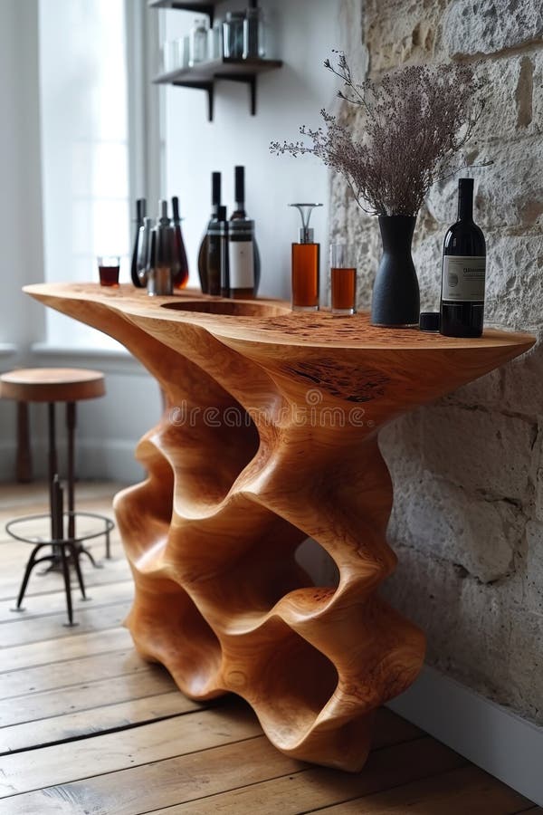 Handmade Wooden Designer Table in the Interior Stock Photo - Image of ...