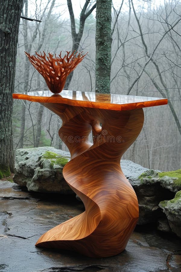 Handmade Wooden Designer Table in the Interior Stock Photo - Image of ...