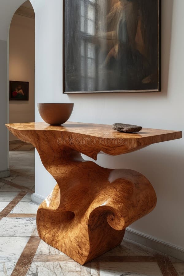 Handmade Wooden Designer Table in the Interior Stock Image - Image of ...