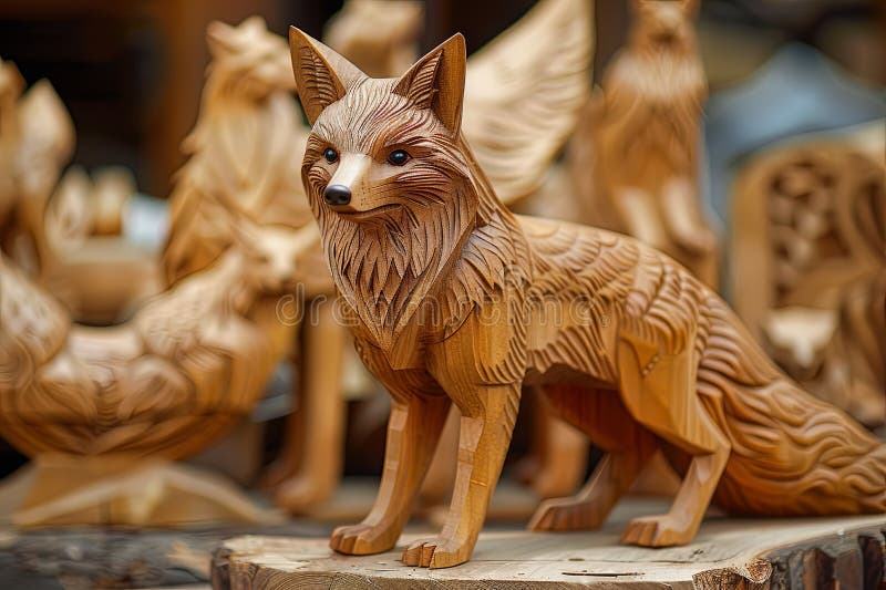 Handmade Wooden Fox Sculpture Exquisite Craftsmanship and Proud Posture ...