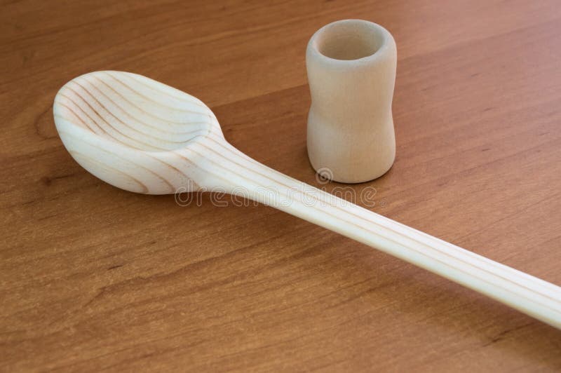 Handmade Wooden Items. Placed on a Wooden Table. Toys and Tools Stock ...