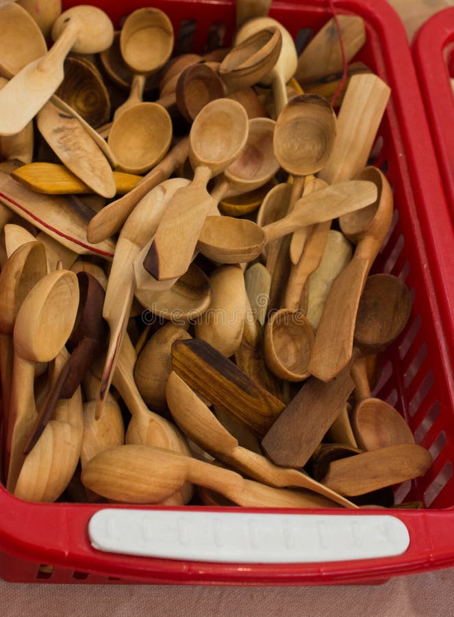 Handmade Wooden Kitchen Utensils Spoons for Housewives Stock Photo ...