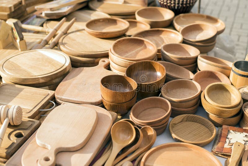 Handmade wooden utensils stock image. Image of rural - 71466325
