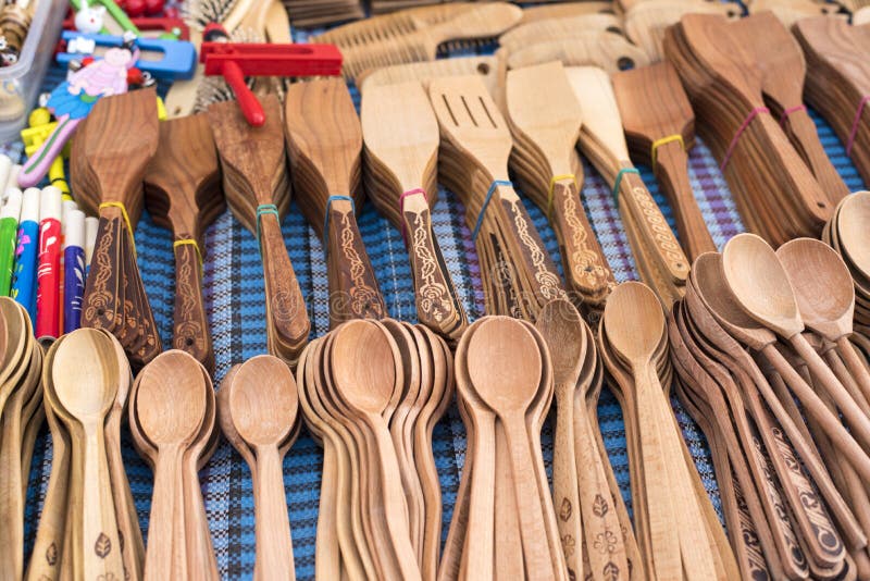 Handmade wooden utensils stock image. Image of preparing - 71466437