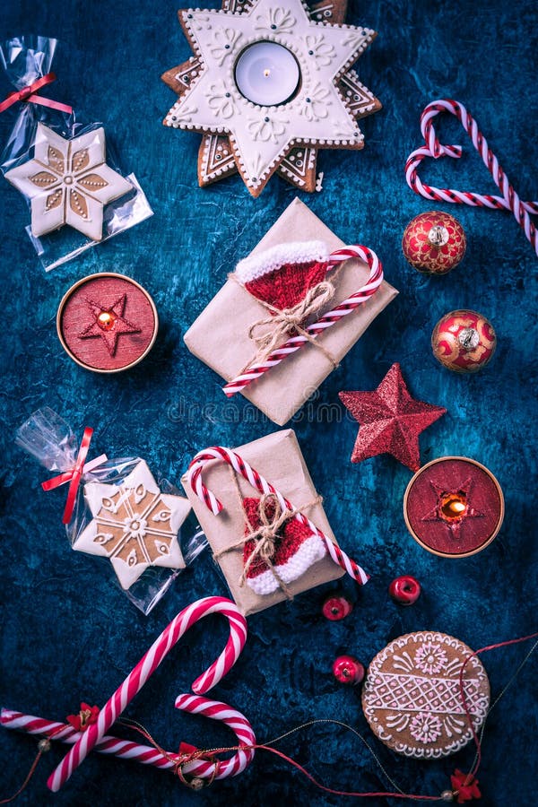 Handmade Wrapped Christmas Gift Boxes with Decorations Stock Photo ...