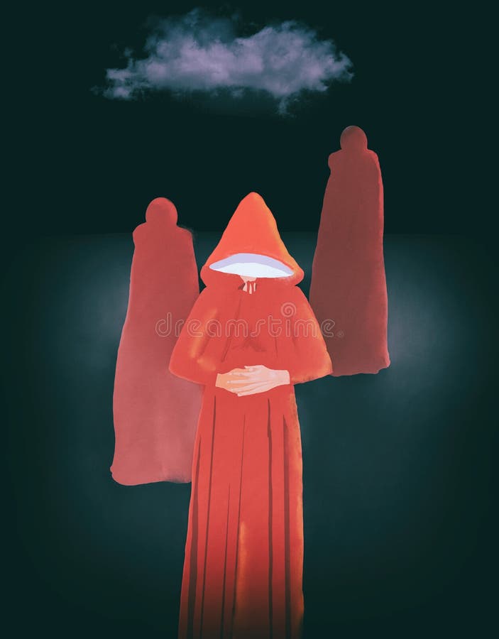 Figures in Red Cloaks Under a Cloud Stock Illustration - Illustration ...