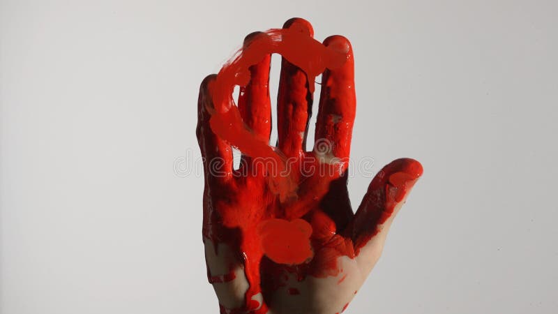 Handprint Art with Red Paint on White Background Stock Photo - Image of ...