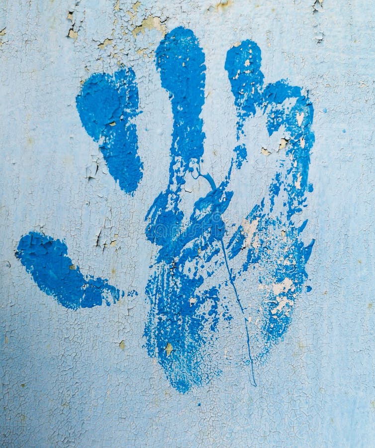 Handprint of Blue Paint on the Wall Stock Photo - Image of pattern ...