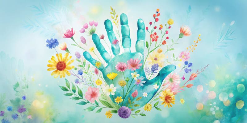A Handprint Filled with Vibrant Spring Blossoms and Delicate Floral ...