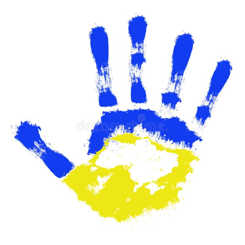 Handprint with the Flag of Ukraine. Handprint with the Image of the ...