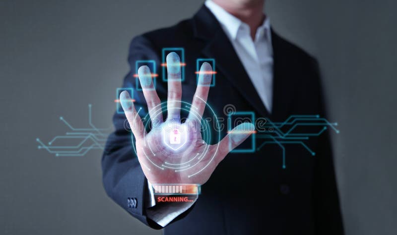 Handprint Leaning on Control Glass for Biometric Scan. Futuristic of ...