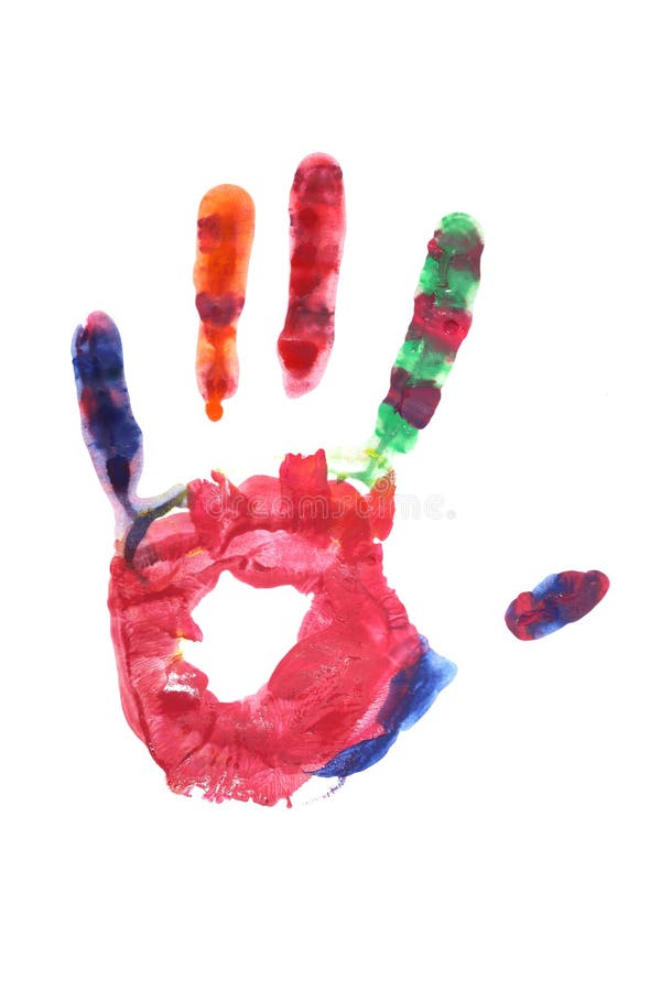 Handprint with Multicolored Paints Isolated on White Stock Photo ...