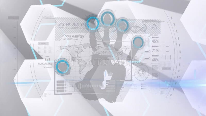 Handprint Scan and System Analysis Animation Over Digital Interface ...