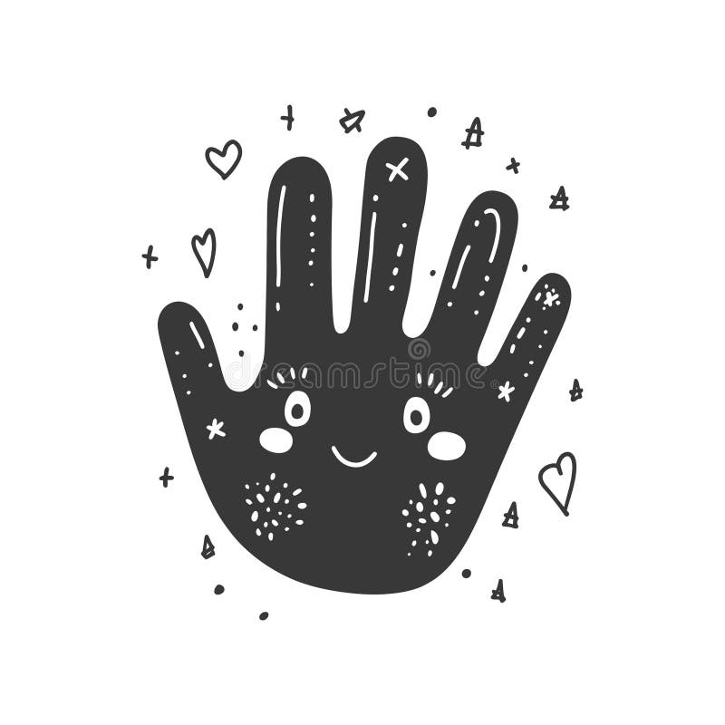 Cute Cartoon Handprint with Happy Face and Hearts, Perfect for Kids ...