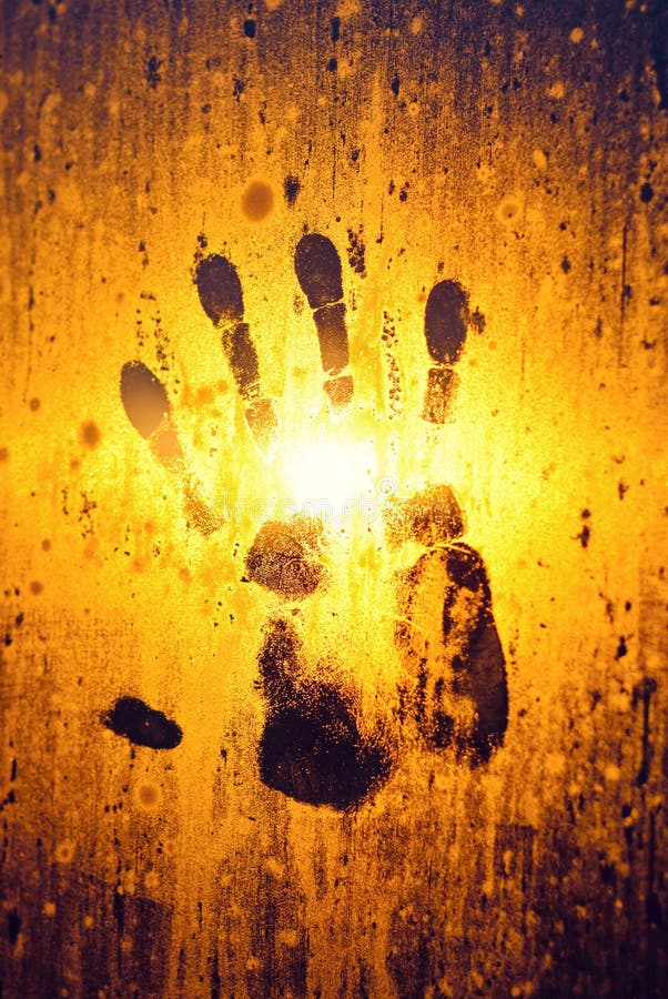 Handprint on Steamy Window Glass Stock Image - Image of handprint ...