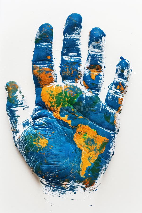 Handprint with Texture of Planet Earth Map Concept. Nature Environment ...