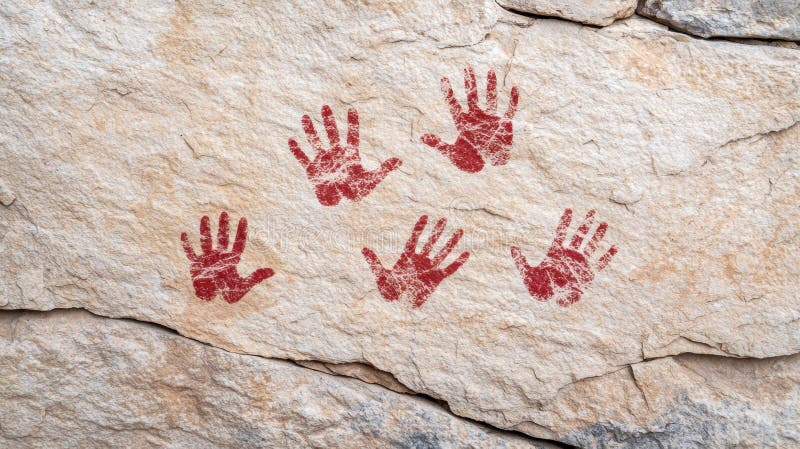 Handprints on Ancient Rock Wall Stock Illustration - Illustration of ...