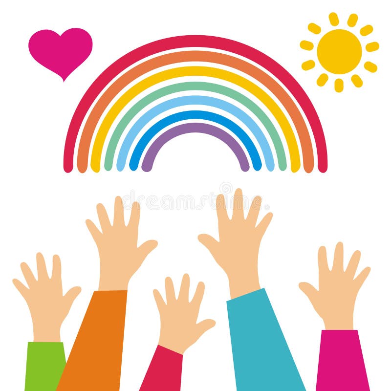 Handprints and Color Rainbow Silhouette Stock Vector - Illustration of ...