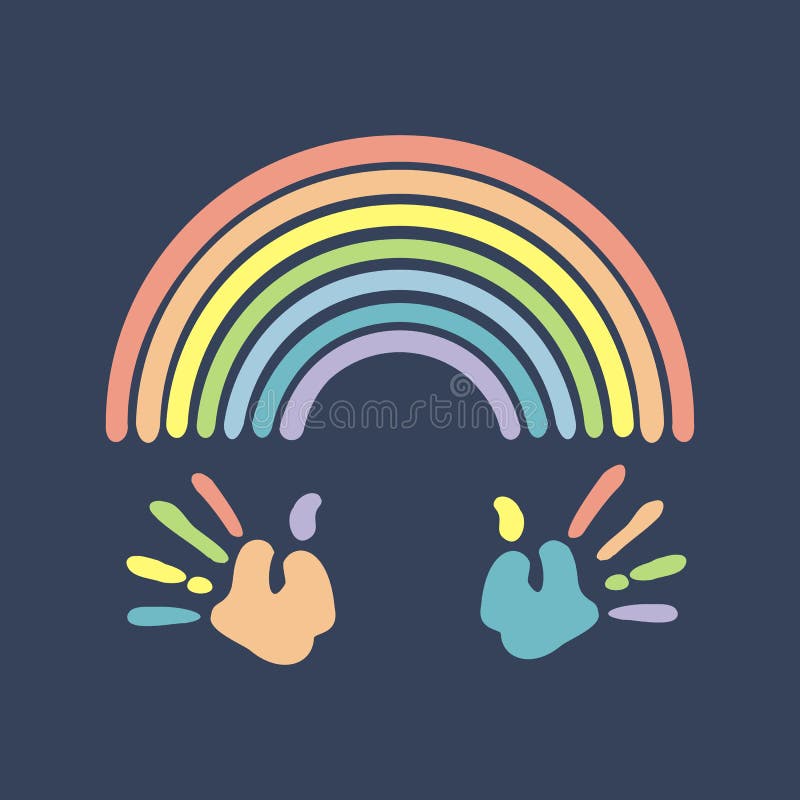 Handprints and Color Rainbow Silhouette Stock Vector - Illustration of ...