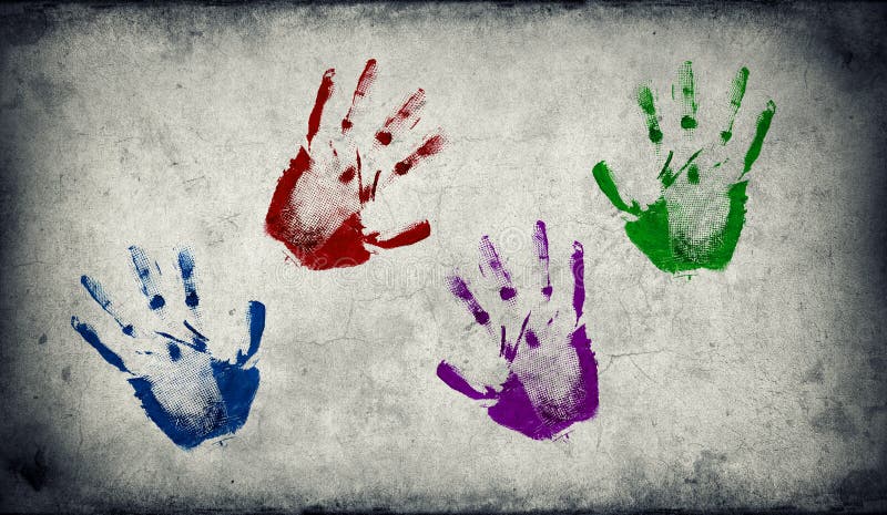 Handprints in Different Colors Stock Image - Image of design, rough ...