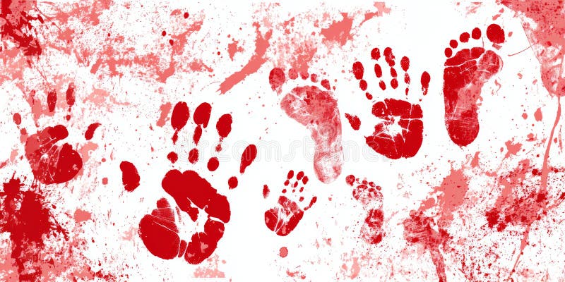 Handprints and Footprints with Red Ink Splatter Create Vivid Pattern ...