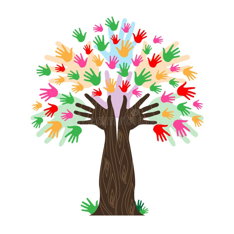 Handprints Tree Means Hands Together and Artwork Stock Illustration ...