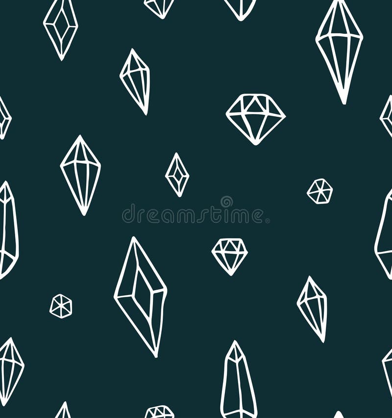 Handrawn Crystal Gems Pattern Vector Dark Green Stock Vector ...