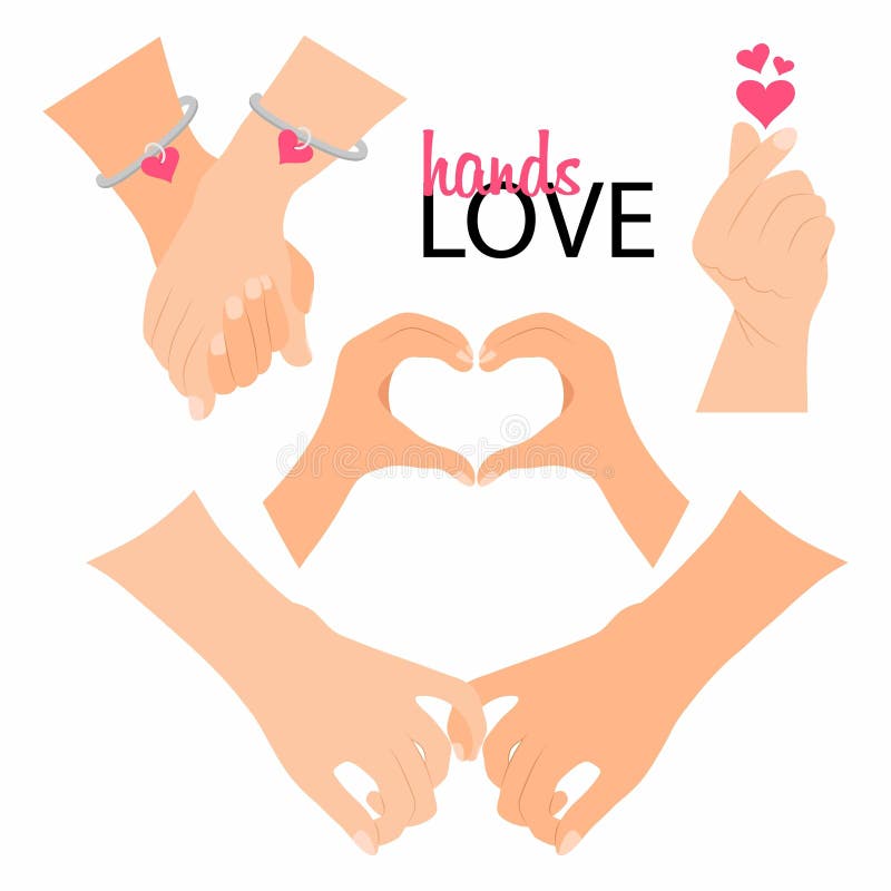 Set of Illustrations of Hands Showing Love. Symbol of Love and ...