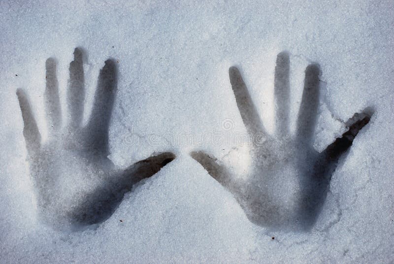 Hand print in snow stock image. Image of hand, fingerprint - 17636793