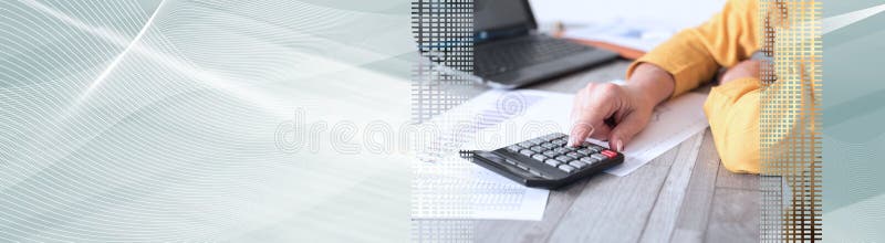 Hands of an Accountant Working on Financial Documents. Panoramic Banner ...