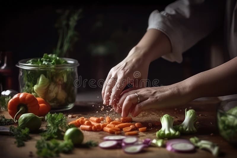Hands in Action - Cooking Vegetables Stock Illustration - Illustration ...