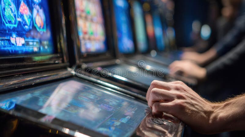 Row of Betting Terminals Displaying Vibrant Screens with Players ...