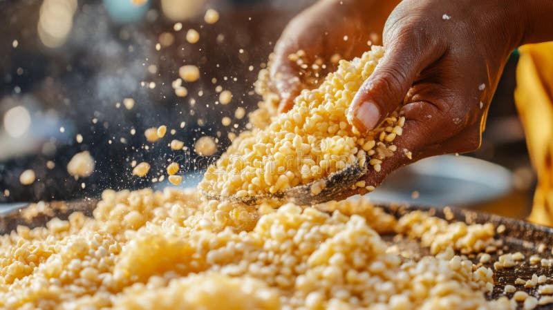 Hands Adding Sweet Corn Treats To a Pan Stock Illustration ...