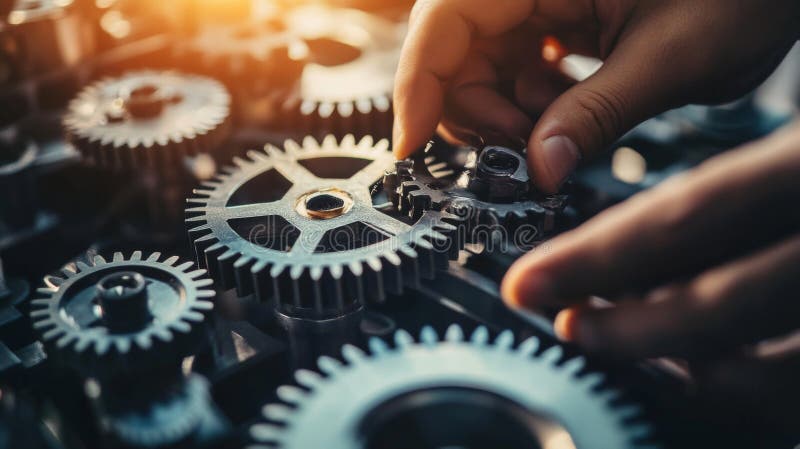 Hands Adjusting Mechanical Gears in Workshop, Engineering Concept Stock ...