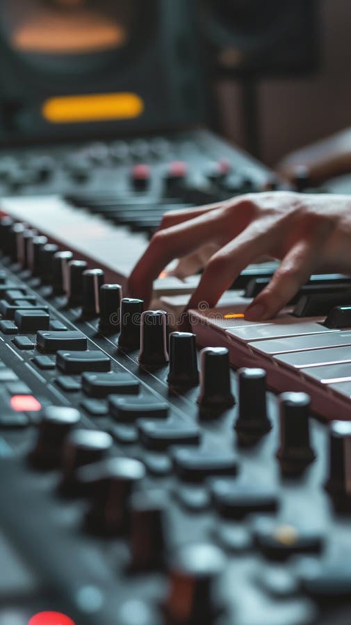 Hands Adjusting Synthesizer Music Studio Focus Control Knobs Keyboard ...