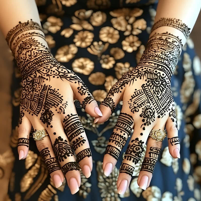 Hands Adorned with Intricate Black Henna Patterns Stock Illustration ...