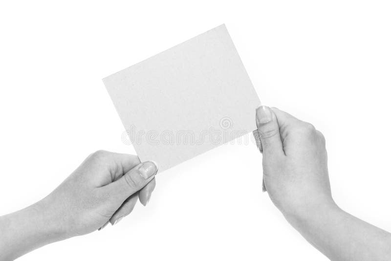 In the Hands of Advertising Card on a White Background Stock Photo ...