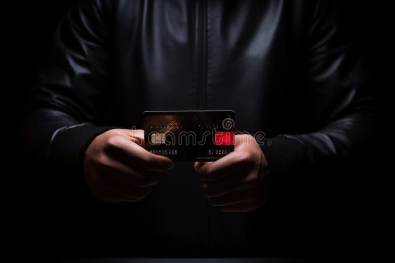 Hands of Anonymous Hacker Holding Credit Card and Using Laptop Computer ...
