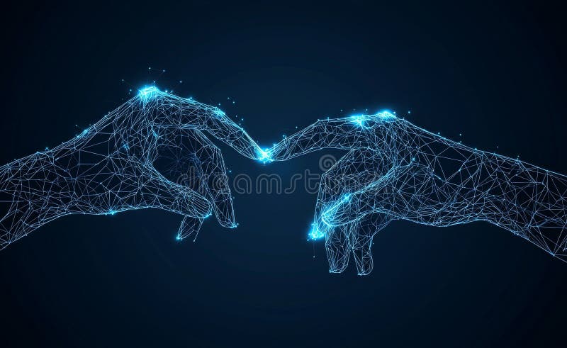 The Hands Appear Digitally Rendered on a Dark Blue Background ...